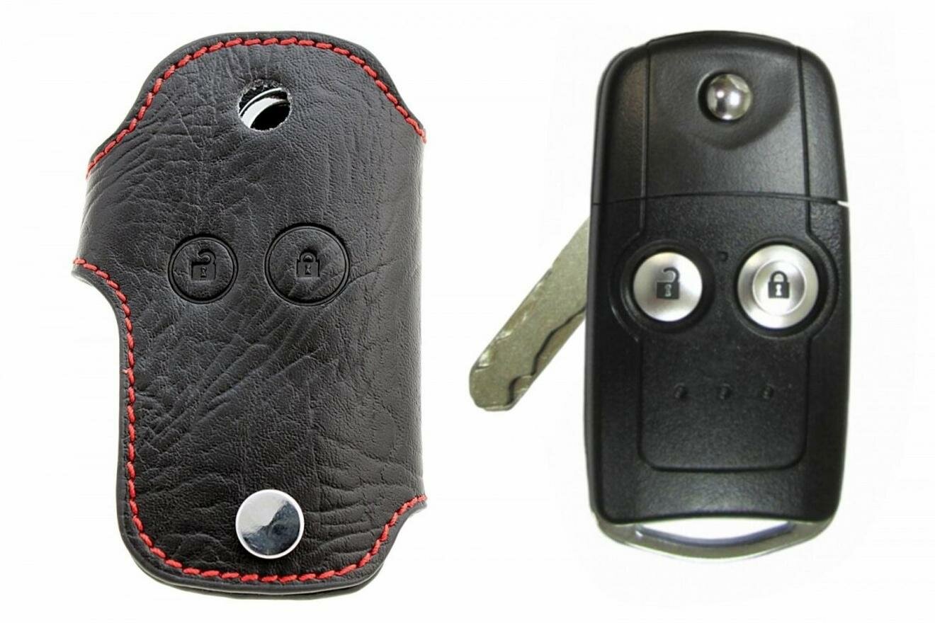 Чехол для автомобильного ключа Honda (Хонда) Цвет Черный Нить Красная