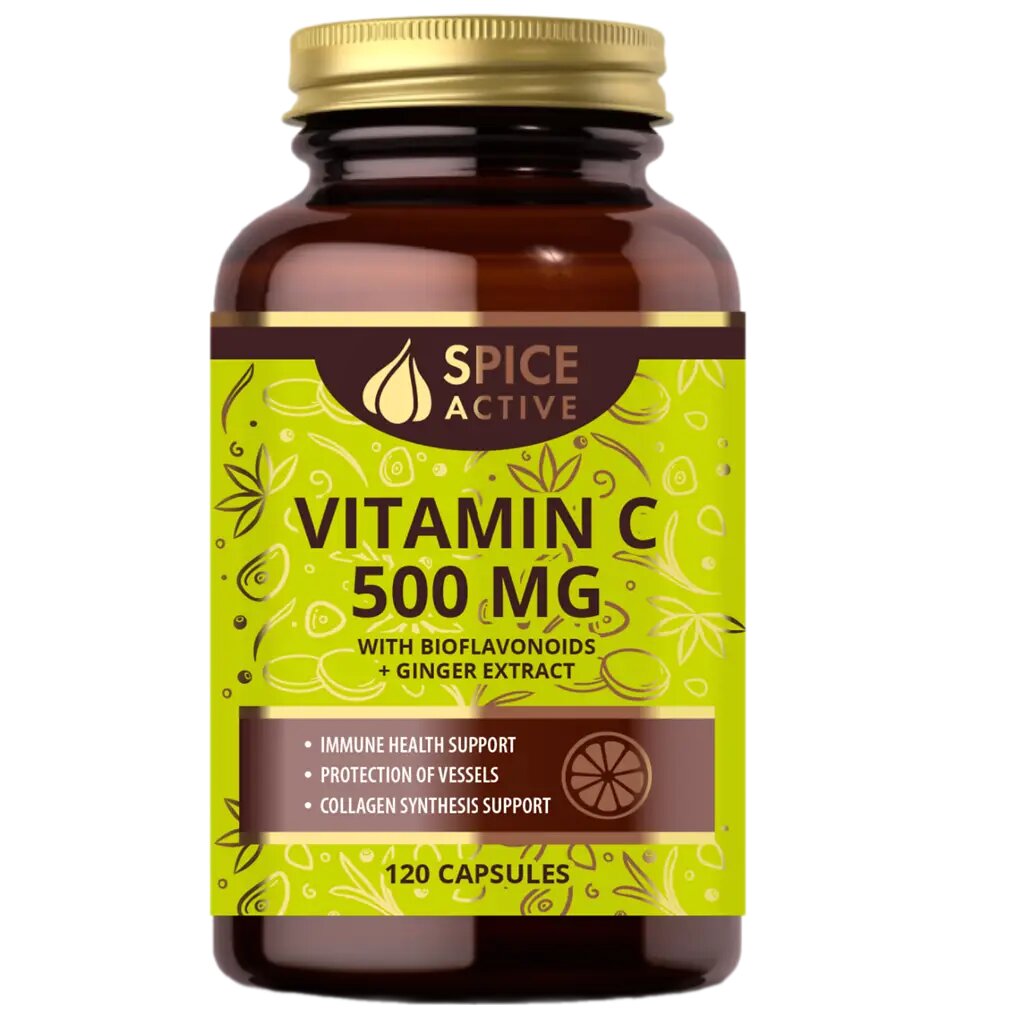 Спайс Актив/Spice Active Витамин С 500 с биофлавоноидами и имбирем / Vitamin C 500 mg with Bioflavonoids + Ginger Extract капсулы по 0,76 г 120 шт