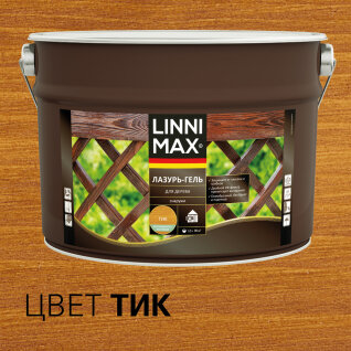 Лазурь-Гель для Дерева Linnimax Лазурь-Гель 9л Тик Тонкослойная для Наружных Работ / Линнимакс.