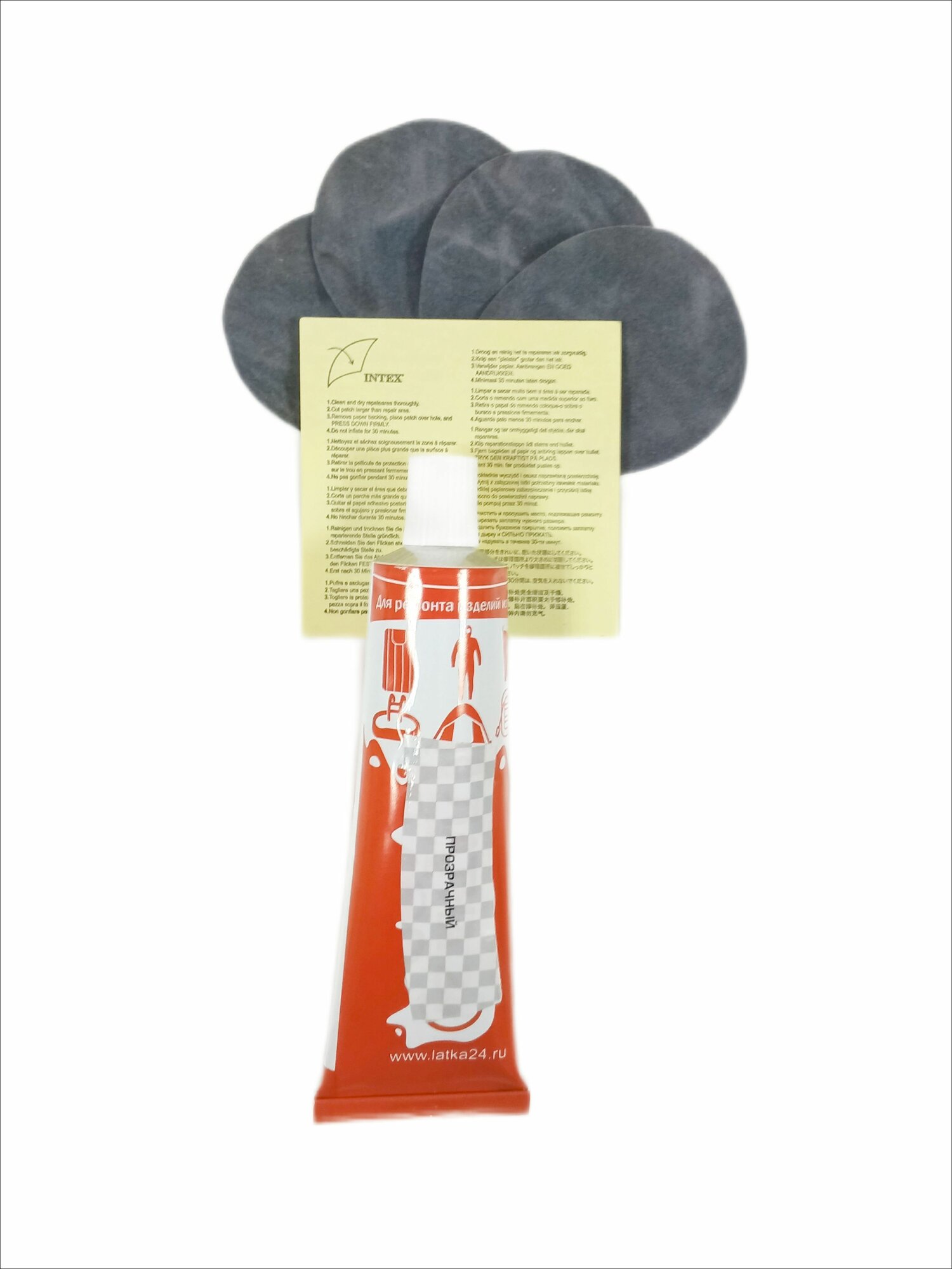 Набор для ремонта надувных матрасов Темно-серый овал 5х6см, 4 латки и клей
