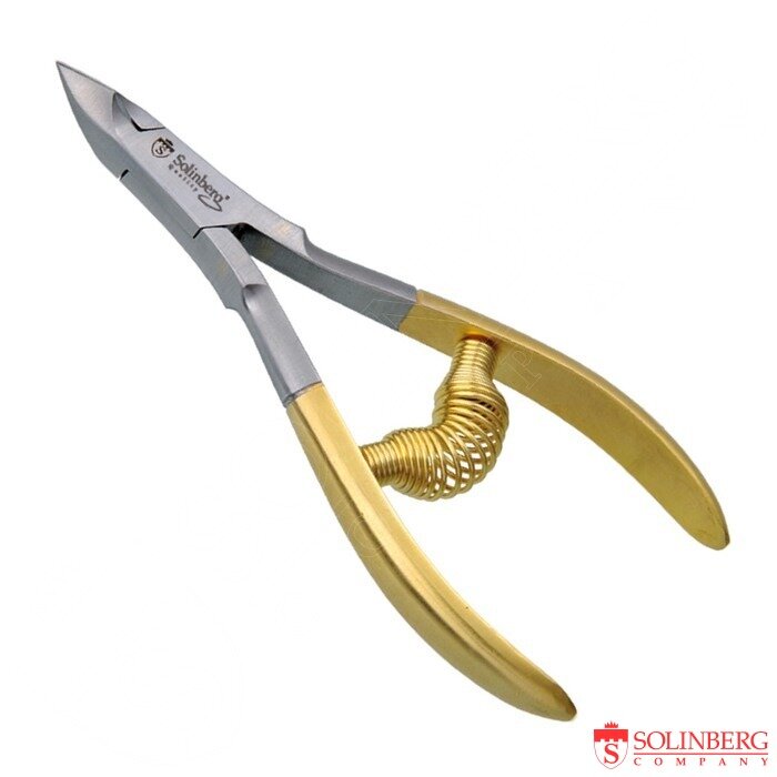 Кусачки маникюрные Solinberg 38612/8G "Comfort Line", золотые, спиральная пружина, лезвия 9мм.