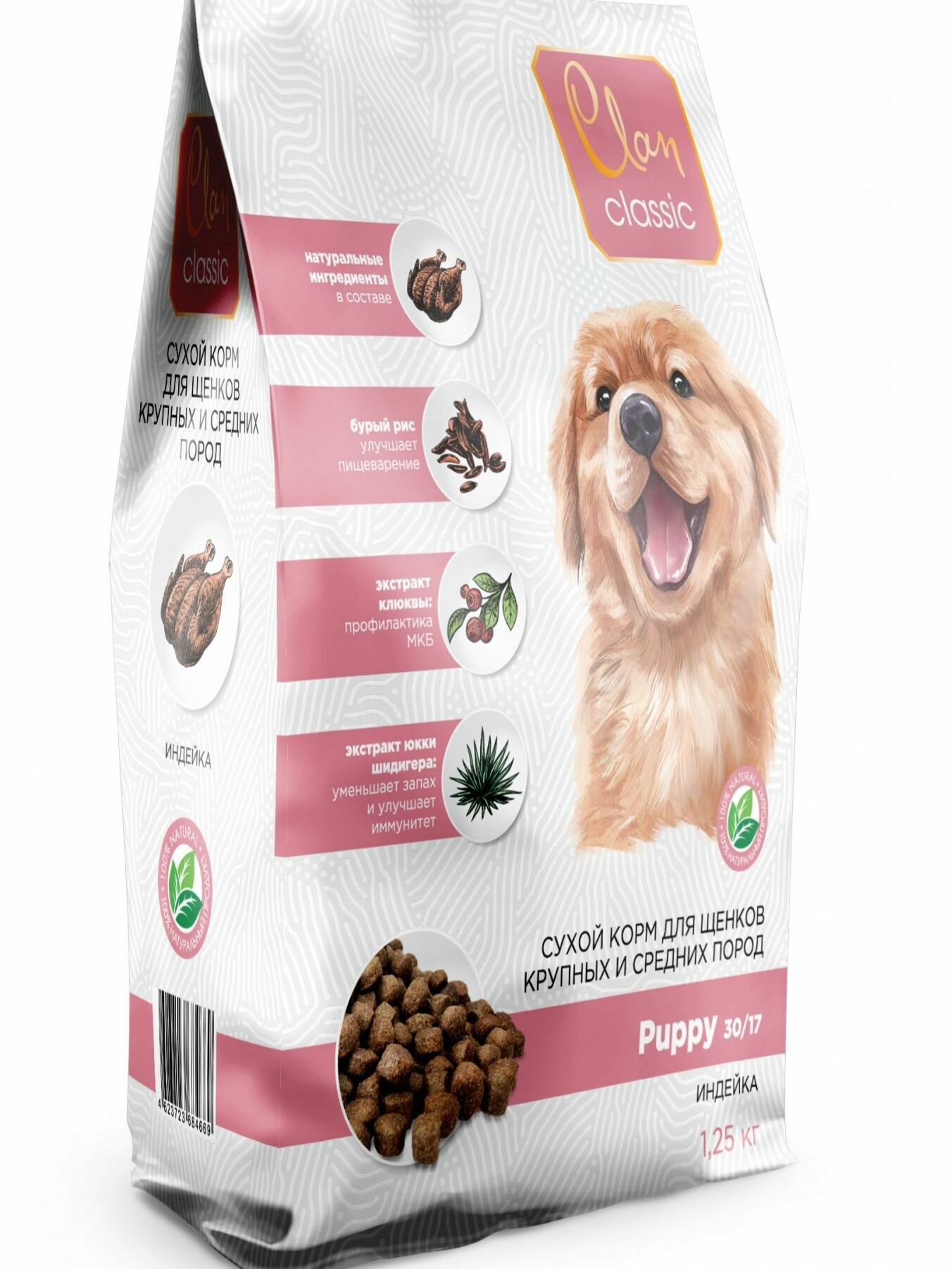 CLAN Classic Puppy 30/17 Сухой корм для щенков крупных и средних пород, с индейкой, 1.25кг