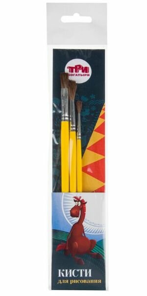 Набор кистей Комус Три Богатыря пони 3 штуки (плоская, круглая)