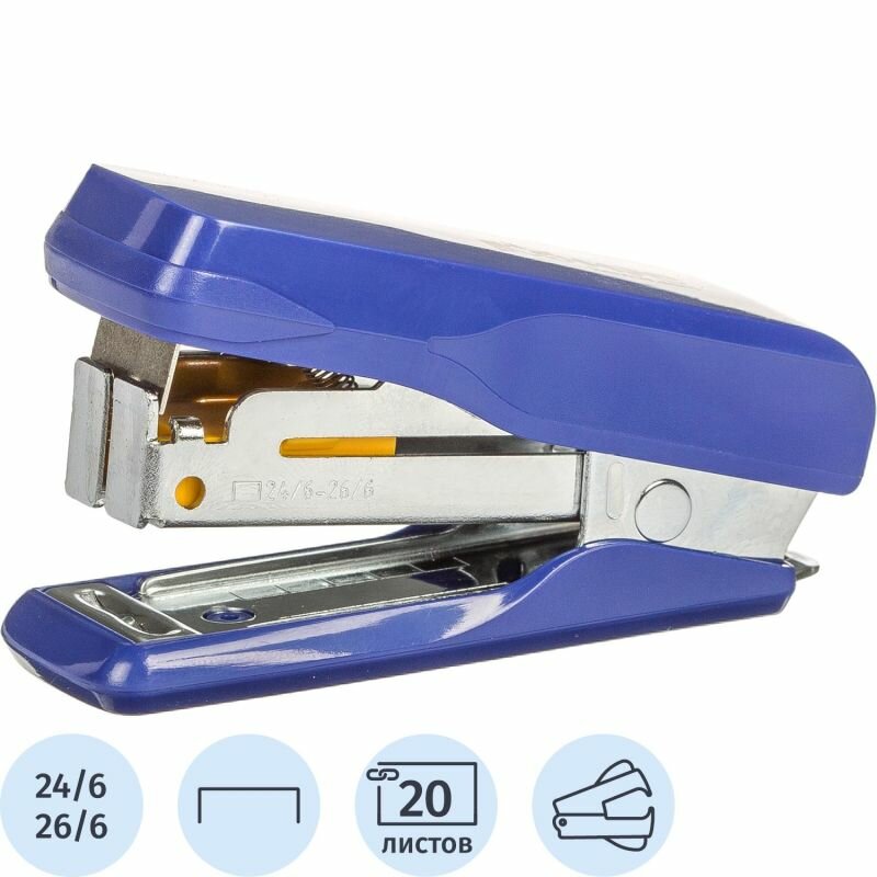 Степлер-мини Комус MSBL2420 (№24/6-26/6) до 20 лист, металл, синий