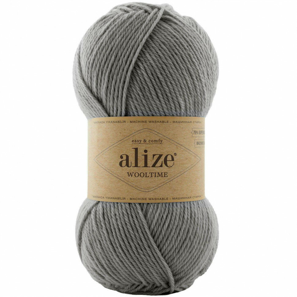 Пряжа Alize WOOLTIME 21 серый (5 мотков)