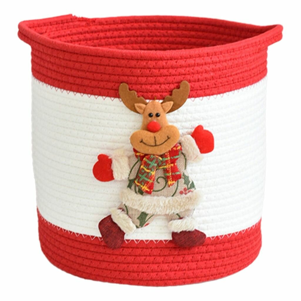 (1) Рождественская хлопковая веревочная корзина для хранения - красный танцующий лось