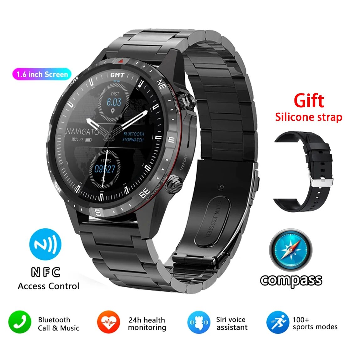 LeKai Smart Watch GT4 для мужчин, black crude steel