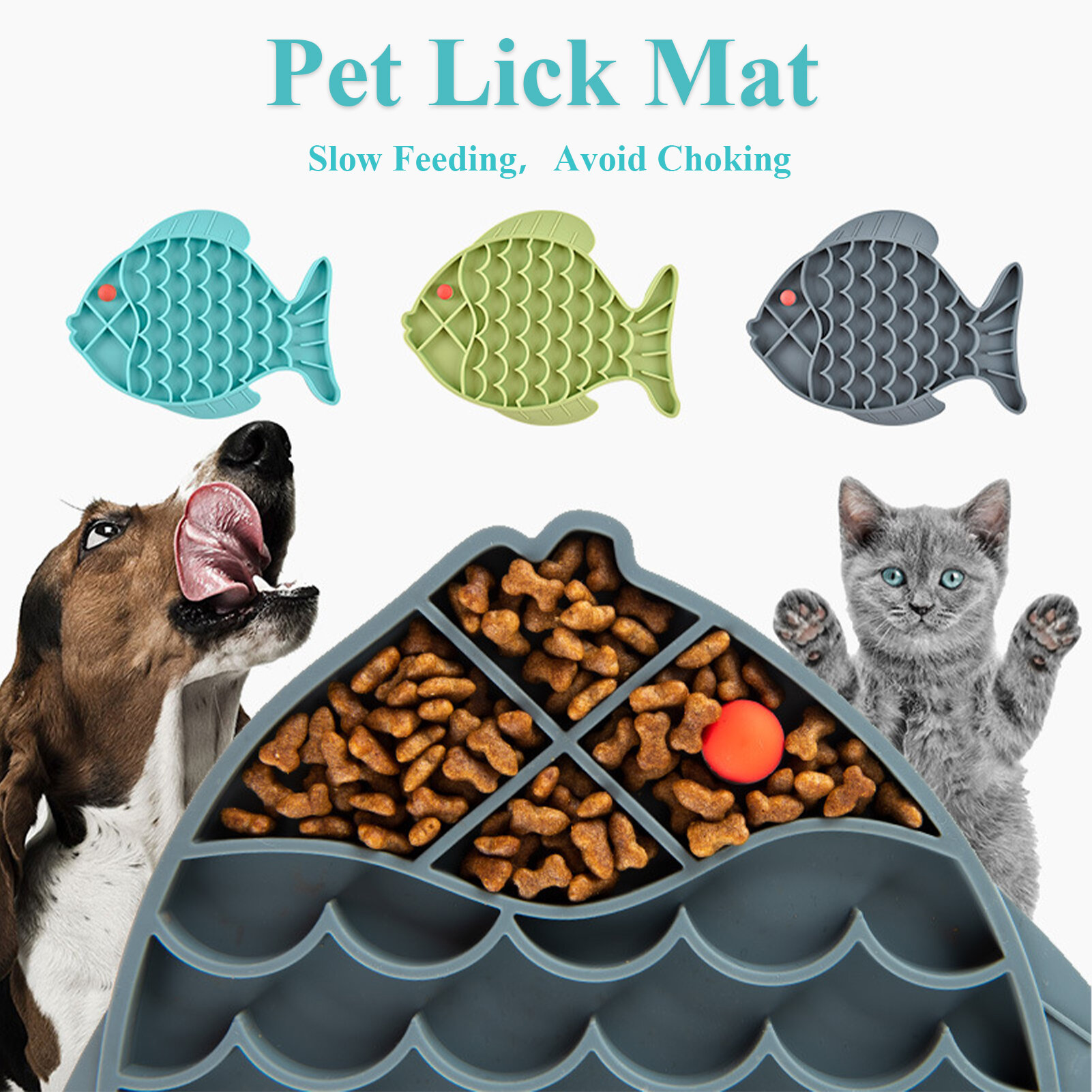 Мат для лизания собак и кошек для медленного кормления, снижения тревоги и скуки при купании, груминге и тренировке, с суперадгезией, подходит для арахисового масла и йогурта, материал силикон, цвета синий/зеленый/серый, размеры Type-1: 24.5 x 19 x 0.8