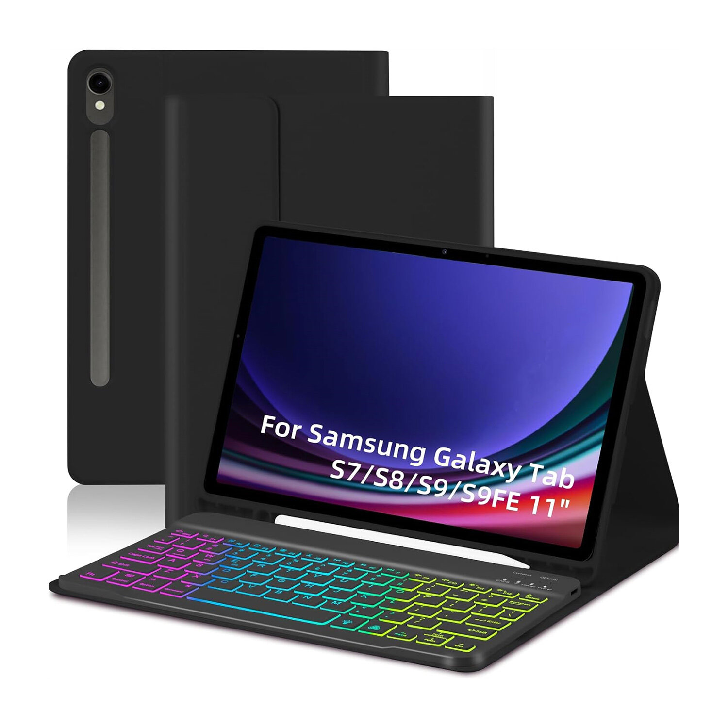 Чехол с клавиатурой для планшетов Samsung Galaxy Tab S7-S9FE 11 дюймов. Подставка, отдел для стилуса, подсветка