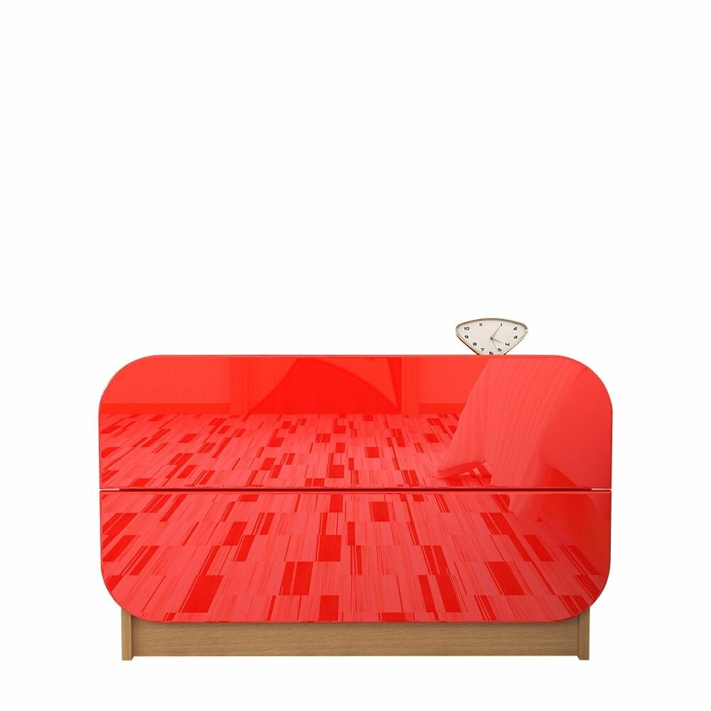 Комод Мебелеф-21, корпус бук, фасад красный глянец, 84х40х52, 2 ящика