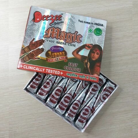 Magic MAROON Fast Heena Cones, Golecha (Мэджик каштановый хна для мехенди в конусах, Голеча), упаковка 12 шт. по 25 г.