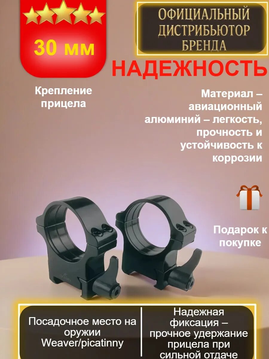 Кольца быстросъемные Picatinny на 30мм H20 рычажные