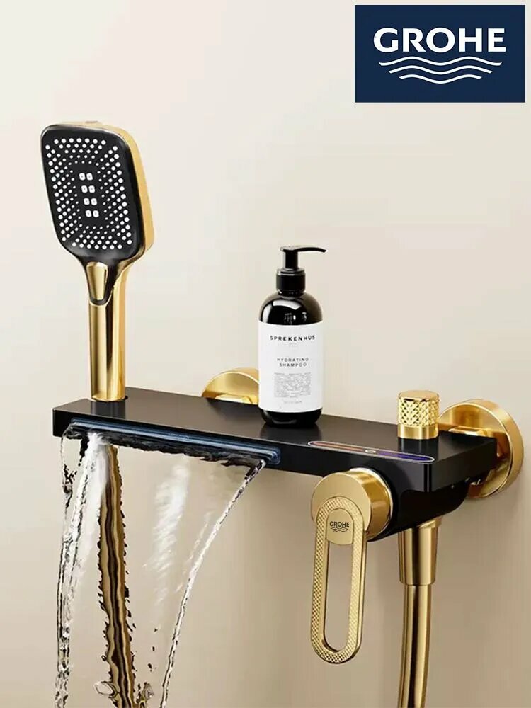 GROHE Настенный смеситель для ванны, водопадный выпуск, черная ванна, наполненная водой, латунный смеситель для ванной комнаты