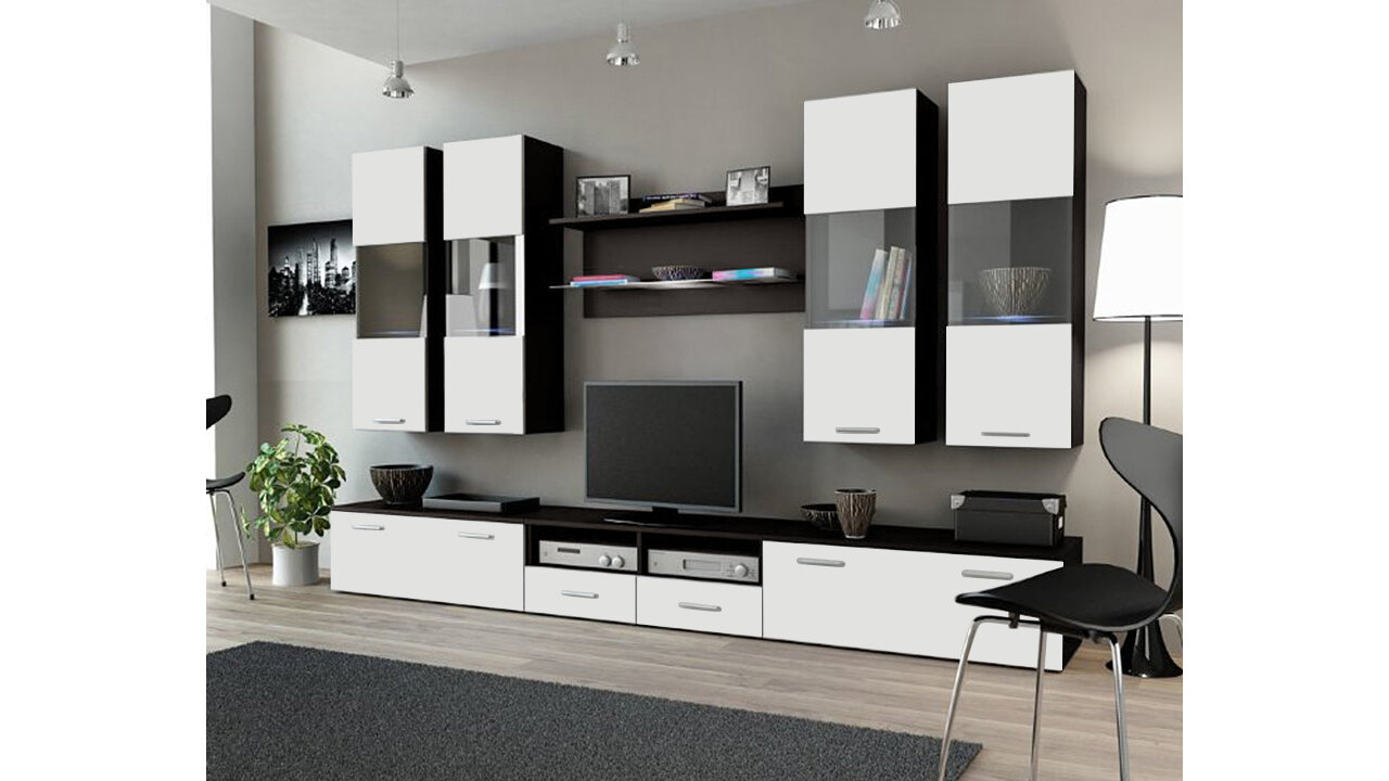 Гостиная Дрим Белый Фасадный 0101 / Венге Цаво 3354 NEW 300x45x180 см, GOODFORM