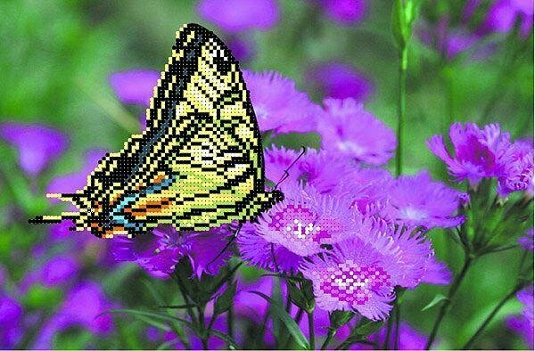 Матренин Посад Шелк для вышивки бисером (схема без бисера) Бабочка на лиловых цветах 4000