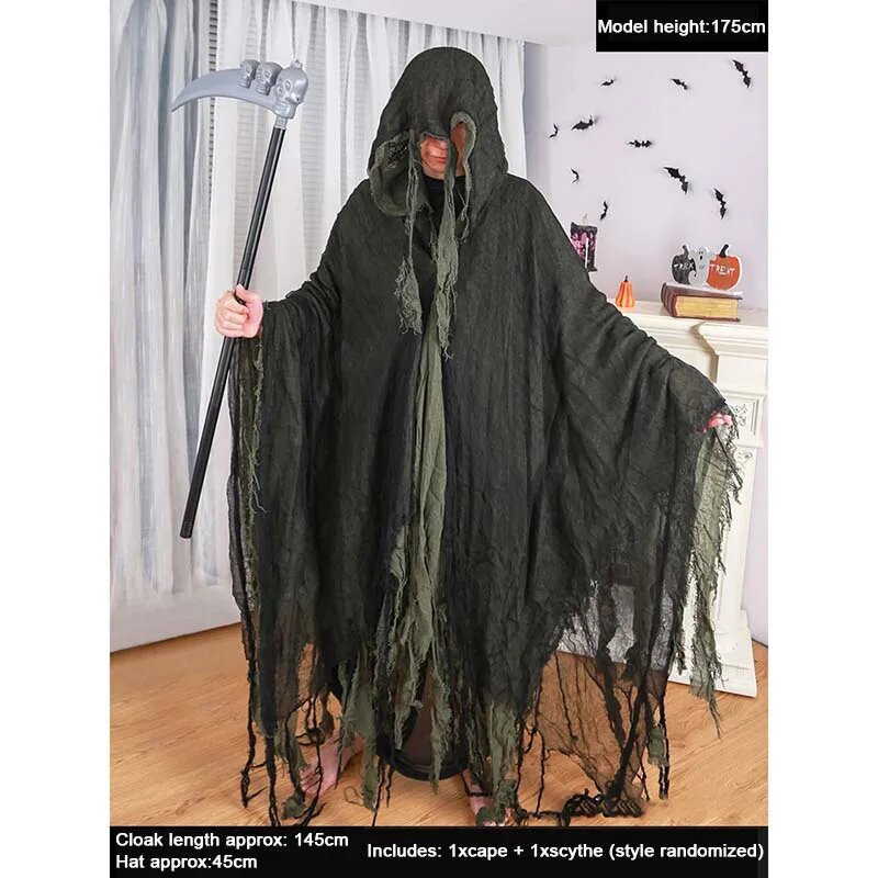 Готический плащ из полиэстера для взрослых Темно-зеленый, Cloak Scythe