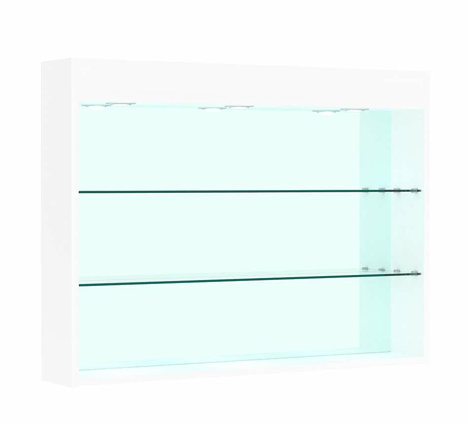 Витрина настенная №3-4Г зеркальная без дверей со стеклянными полками и верхней подсветкой, Белый