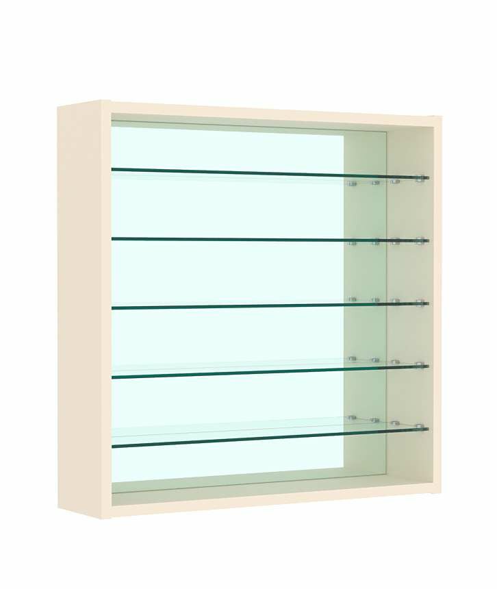 Витрина настенная №1-6Г открытая зеркальная с пятью полками из стекла, Крем Вайс