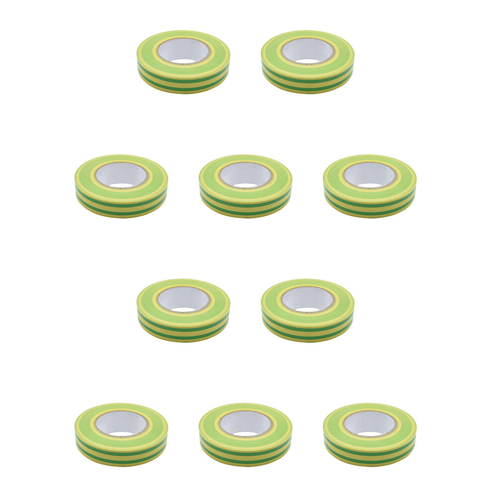 Изолента ПВХ Жёлто-зелёная 15 мм 20 м односторонняя (10 шт.)