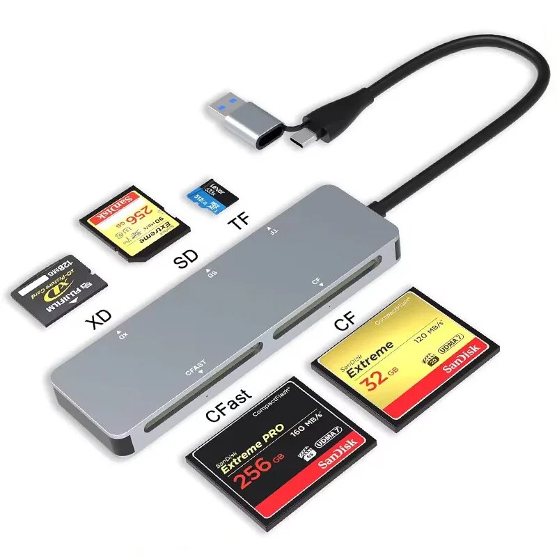 Кардридер UTHAI CR307 для 5 карт USB3.0/Type C