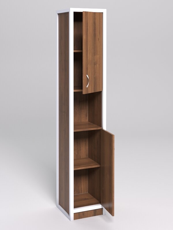 Шкаф офисный с нишей узкий Ш-46 "стронг" в стиле лофт, Орех + металлический каркас Белый