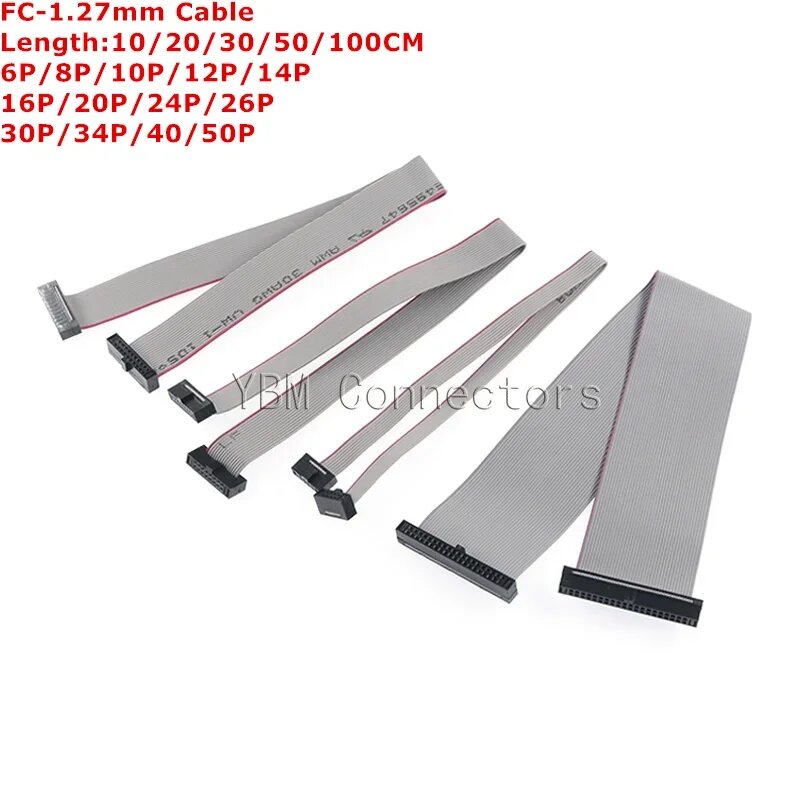 Серый плоский ленточный кабель IDC для передачи данных 1.27 мм 6/10/14/16/20/30/34/40/50-контактный 2x25 50P, 50cm
