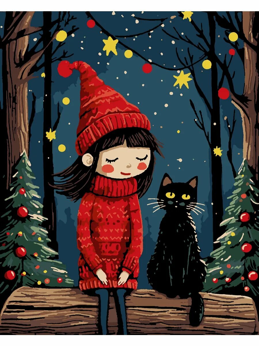 Картина по номерам Тут рисуют "Девочка и кот", 40x50см, холст на подрамнике