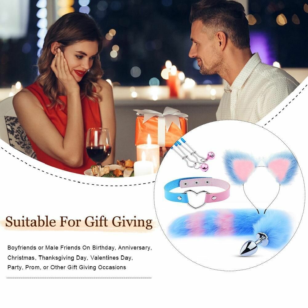 Анальная пробка, ушки кошки, чокер на шею, зажимы для сосков. Костюм для ролевых игр. Товары для взрослых, бдсм набор 18