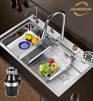 Мойка для кухни JAMESON хром Полный комплект с Измельчитель бытовых отходов /выдвижным краном, краном для мойки чашек/очистки воды, автоматическим контролем слива и т. д.