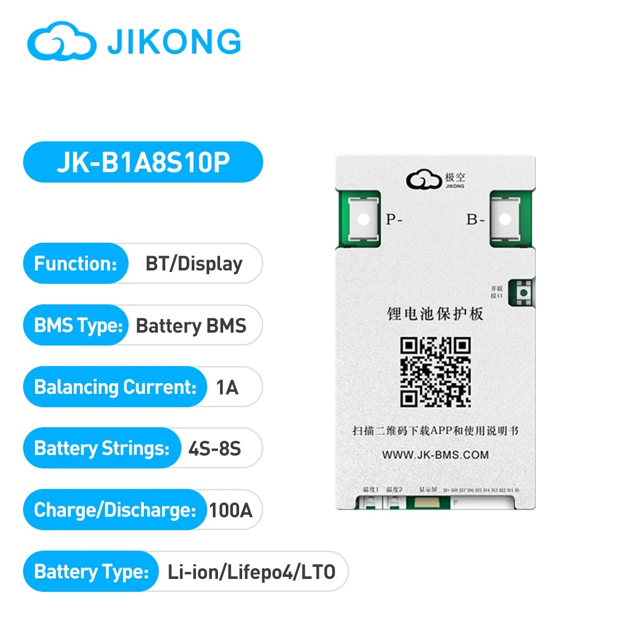 JIKONG JK-B1A8S10P BMS 4S-8S 100A Li-ion