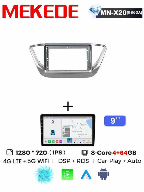 Магнитола 9" Mekede MN X20 Pro 4/64 Gb Hyundai Solaris 2 2017-2020 дорест (B) carplay
