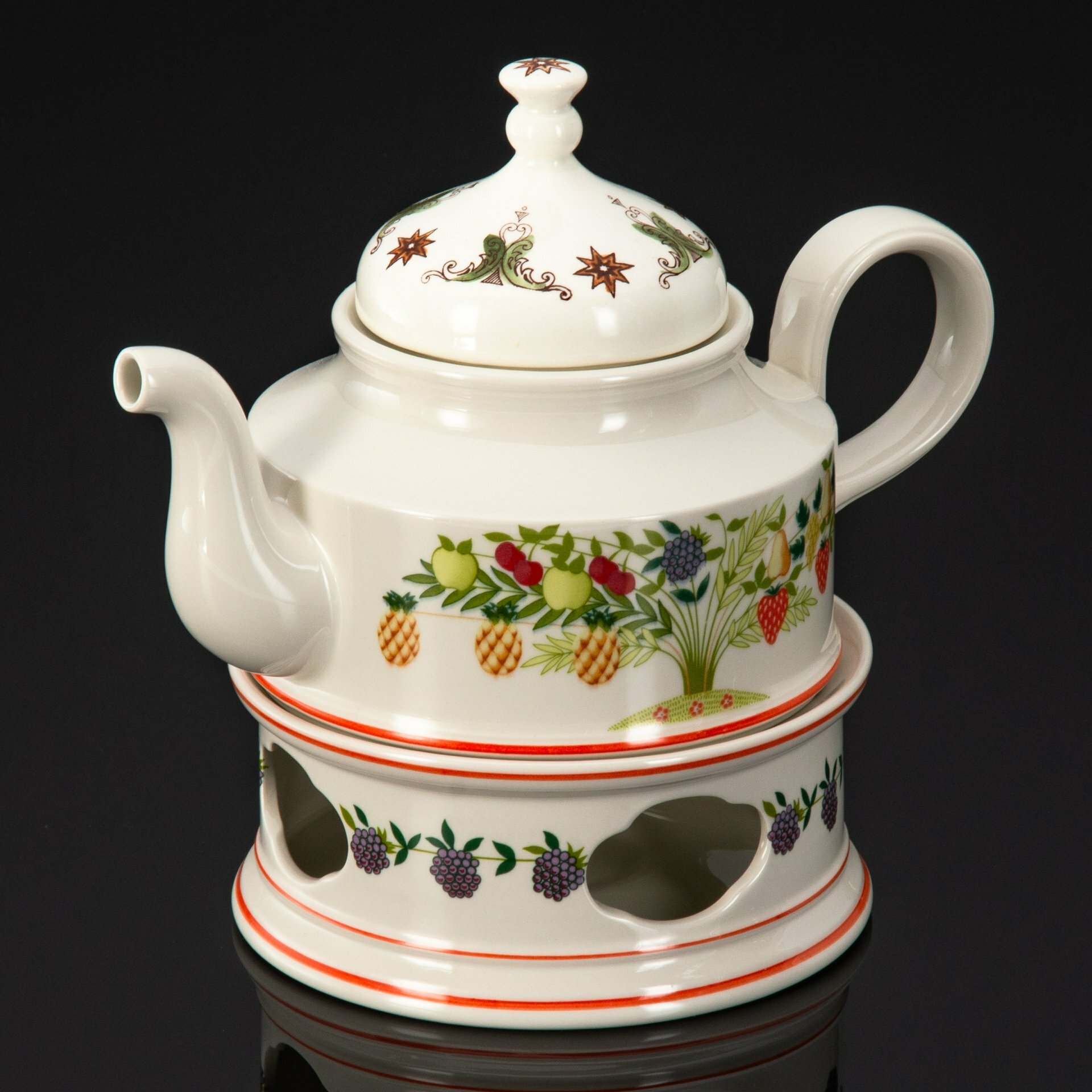 Чайник заварочный с подставкой для подогрева, серия Bon Appetit, фарфор, деколь