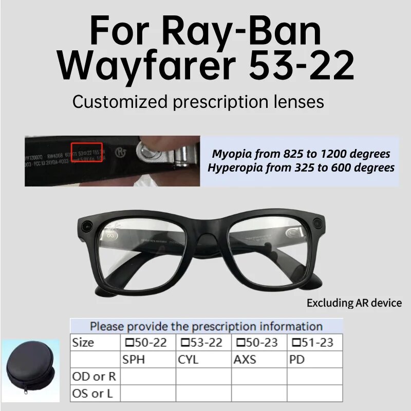 RAY-BAN META WAYFARER очки для близорукости 53-22-12.00