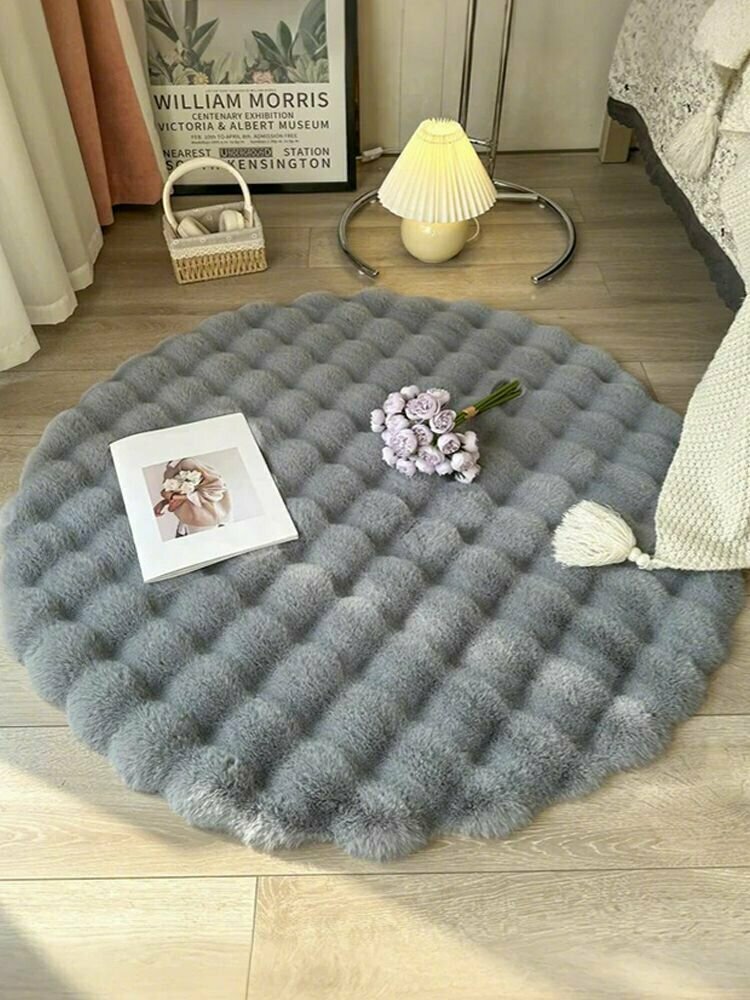 Ковер на пол пушистый с ворсом меховой диаметр 80 см, пузырчатый флис, может использоваться в спальнях, гостиных и детских комнатах
