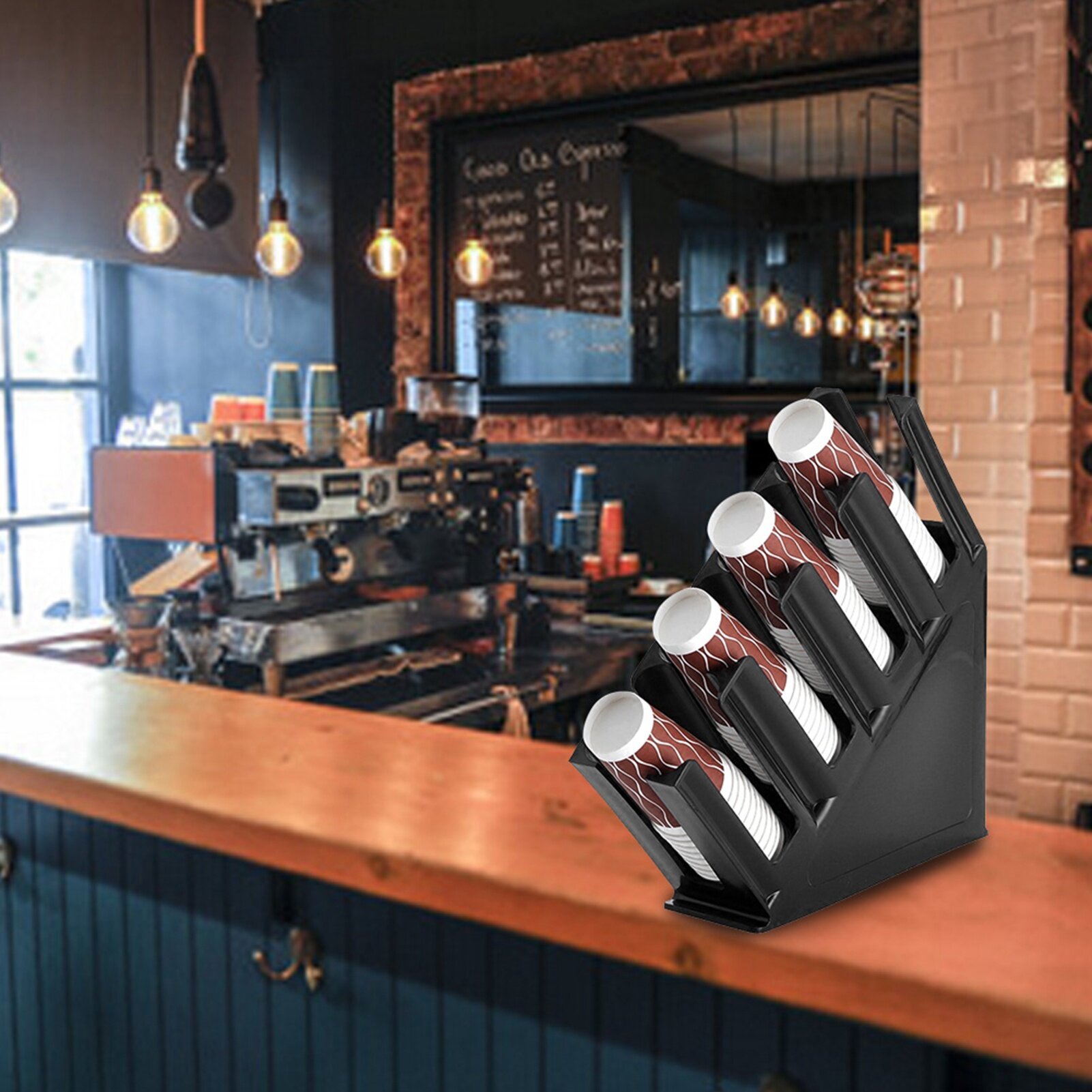 Стойка для хранения стаканов для кофе и чая с молоком на рабочем столе, держатель для бумажных стаканов, диспенсер, органайзер Черный, материал Пластик, вес 2036г, размер 38x29x11см, 1шт