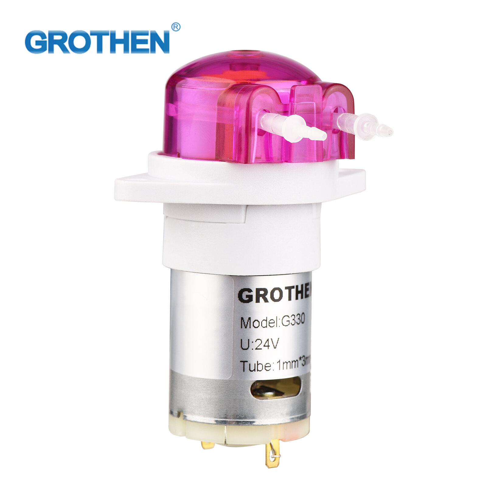 Перистальтический насос GROTHEN, дозирующий насос, мини-насос, жидкостный самовсасывающий водяной насос, силиконовая трубка для аквариума, лабораторный химический анализ, 24 В, внутренний диаметр 1 мм x внешний диаметр 3 мм