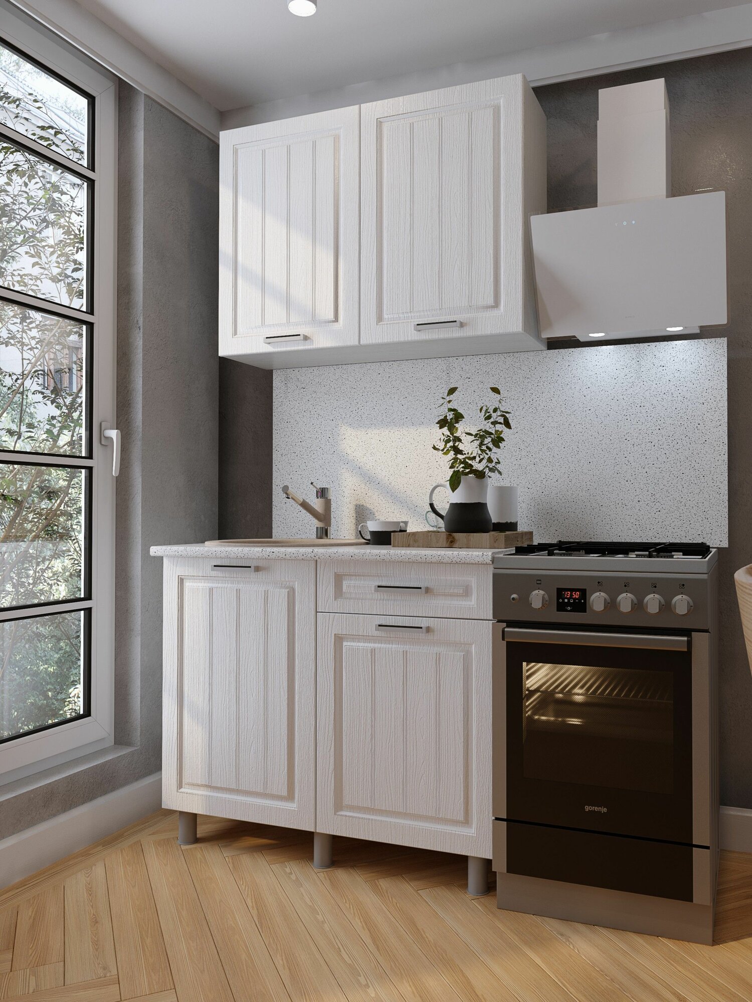 Кухонный гарнитур Луксор МДФ 1м клен белый без столешницы