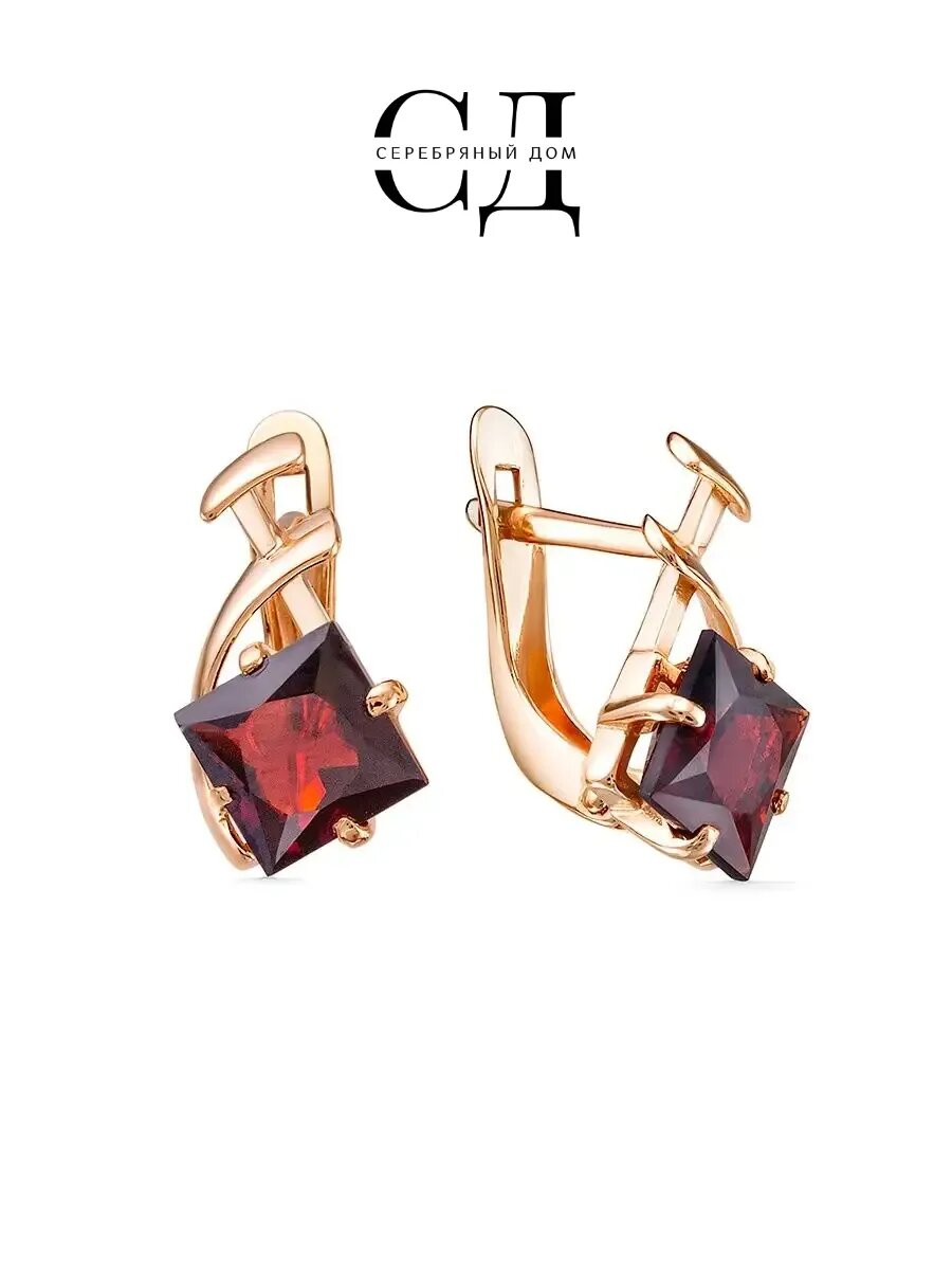 Серьги, 925, 585 проба, золочение, гранат
