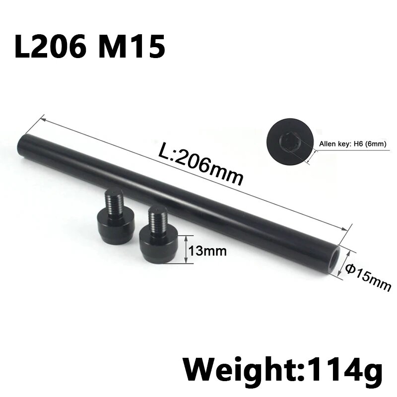 Велосипедная сквозная ось Heppe Fatbike черная алюминиевая M12 M15 L206 M15