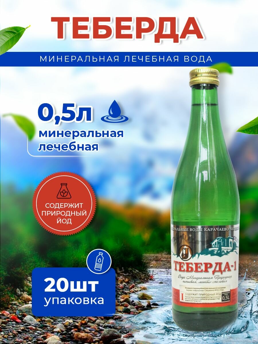 Вода минеральная Теберда 0,5л стекло газированная (упаковка 20 шт.)