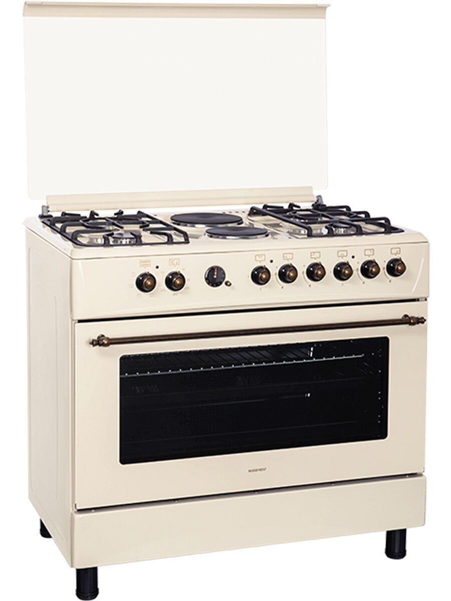 Газоэлектрическая плита NORDFROST GE 9262 YR, 110 литров, авторозжиг, конвекция, бежевый ретро