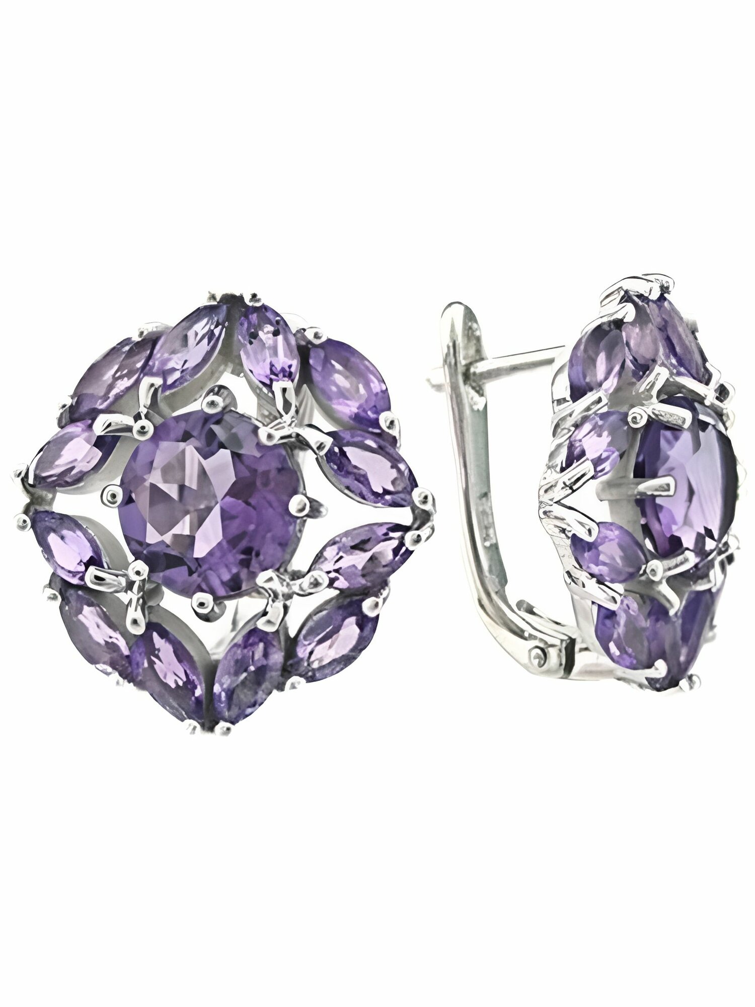 Серьги, серебро, 925 проба, родирование, аметист