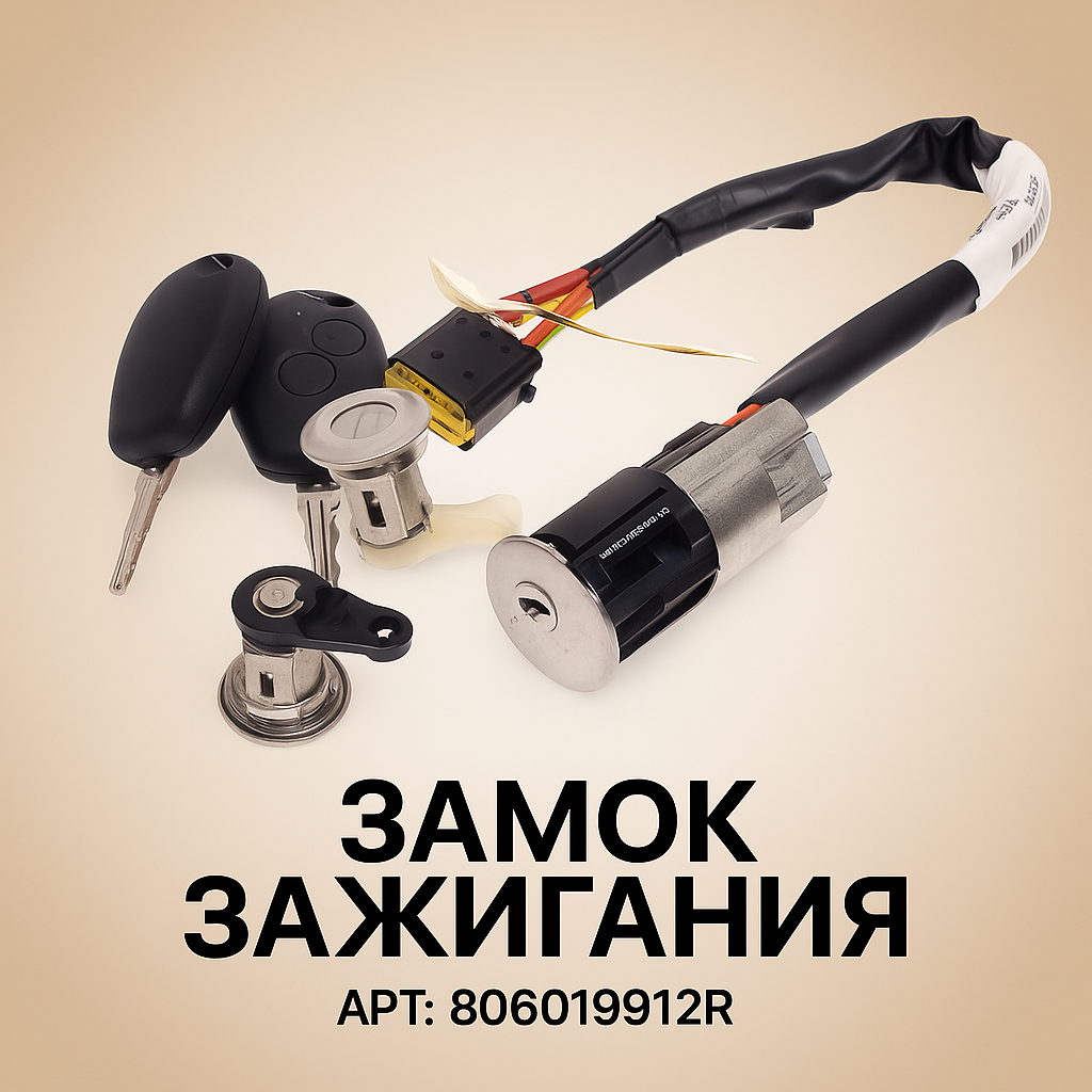 Замок зажигания + личинки замков двери с ключами , Renault Logan / , Рено Логан арт. 806019912R