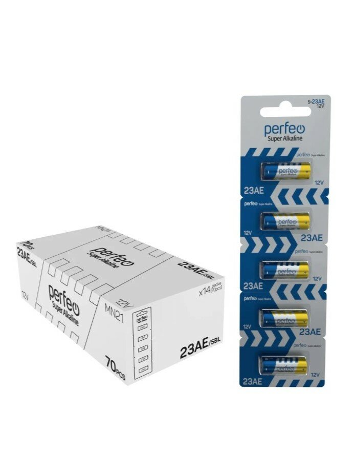 Батарейки Perfeo 23AE (23A, MN21, A23) Super Alkaline, 70шт (14x5шт), 12V