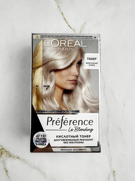 Краска для волос L'Oreal Preference Кислотный тонер, тон: жемчужный блонд, 174мл