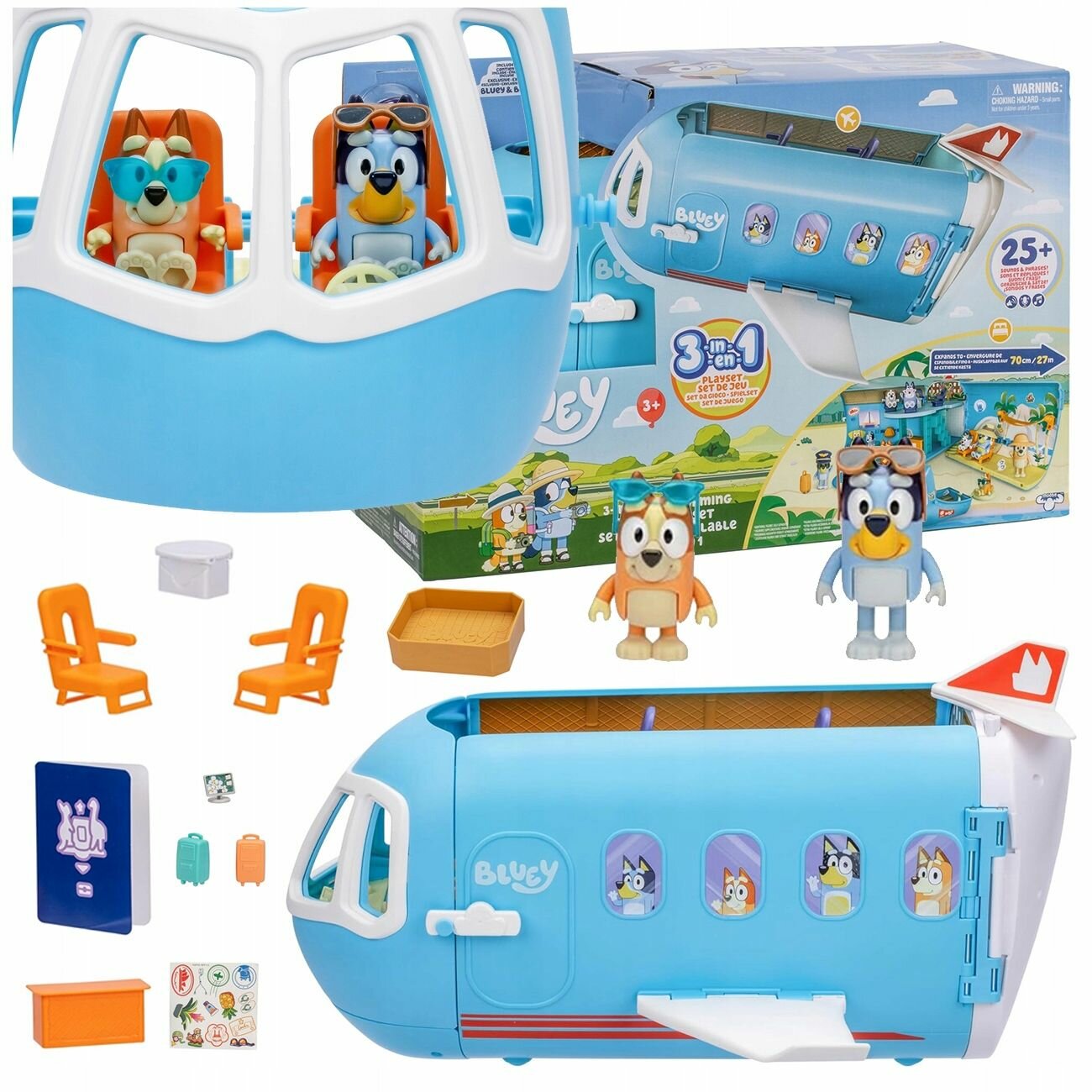 Фигурка Moose Toys Bluey - Набор 3-в-1 трансформирующийся самолет, курорт или лодка - 17670