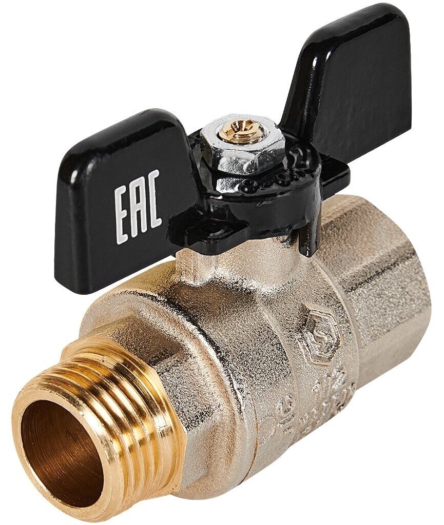 Кран шаровый для воды Stout / Стаут прямой полнопроходной, ручка бабочка, латунь, цвет желтый, резьба 1/2" / запорная арматура