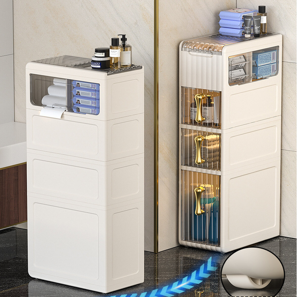 Seyaom Шкаф-пенал для ванной, ABS-пластик, белый, 4 ящика, 42.5 х 18.5 х 95 см