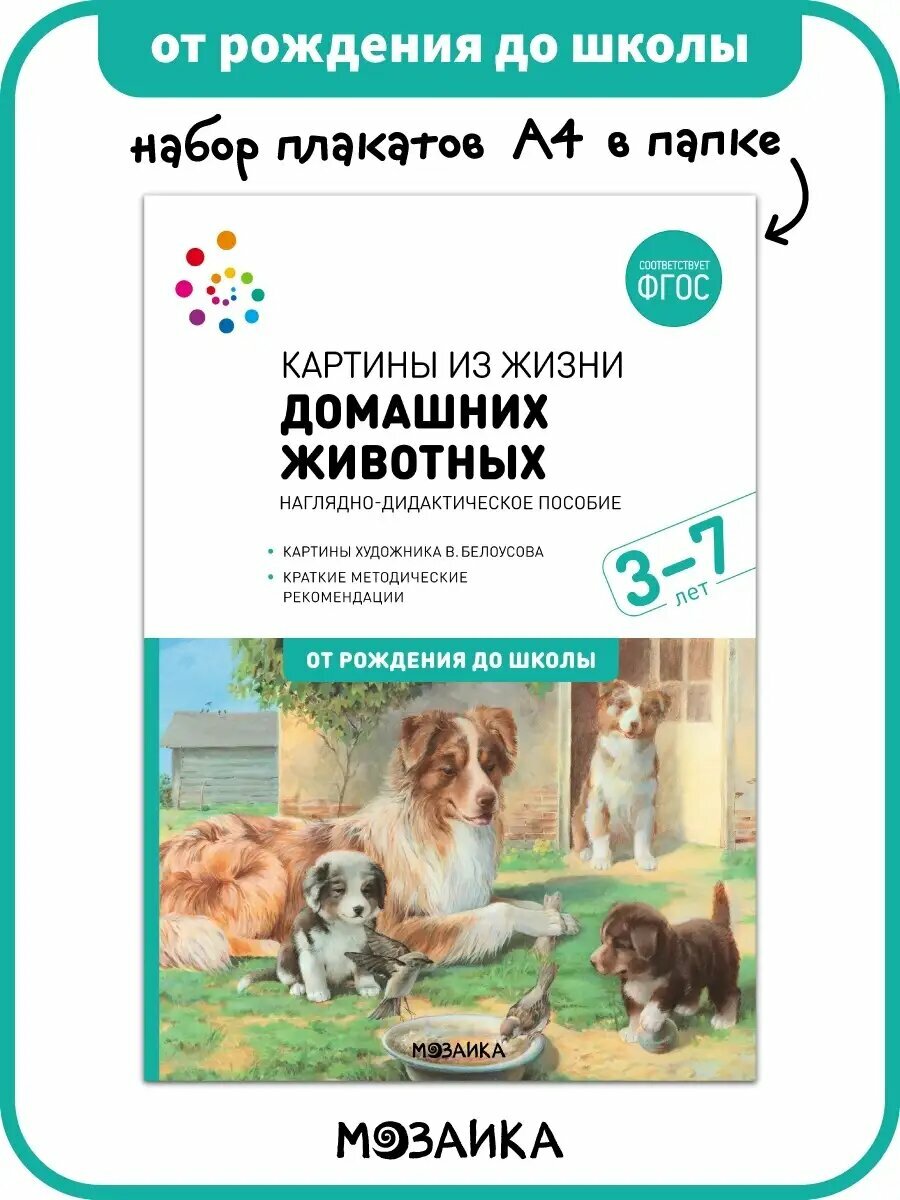 Наглядное пособие от рождения до школы для детей 3-7 лет, Картины из жизни домашних животных, ФГОС