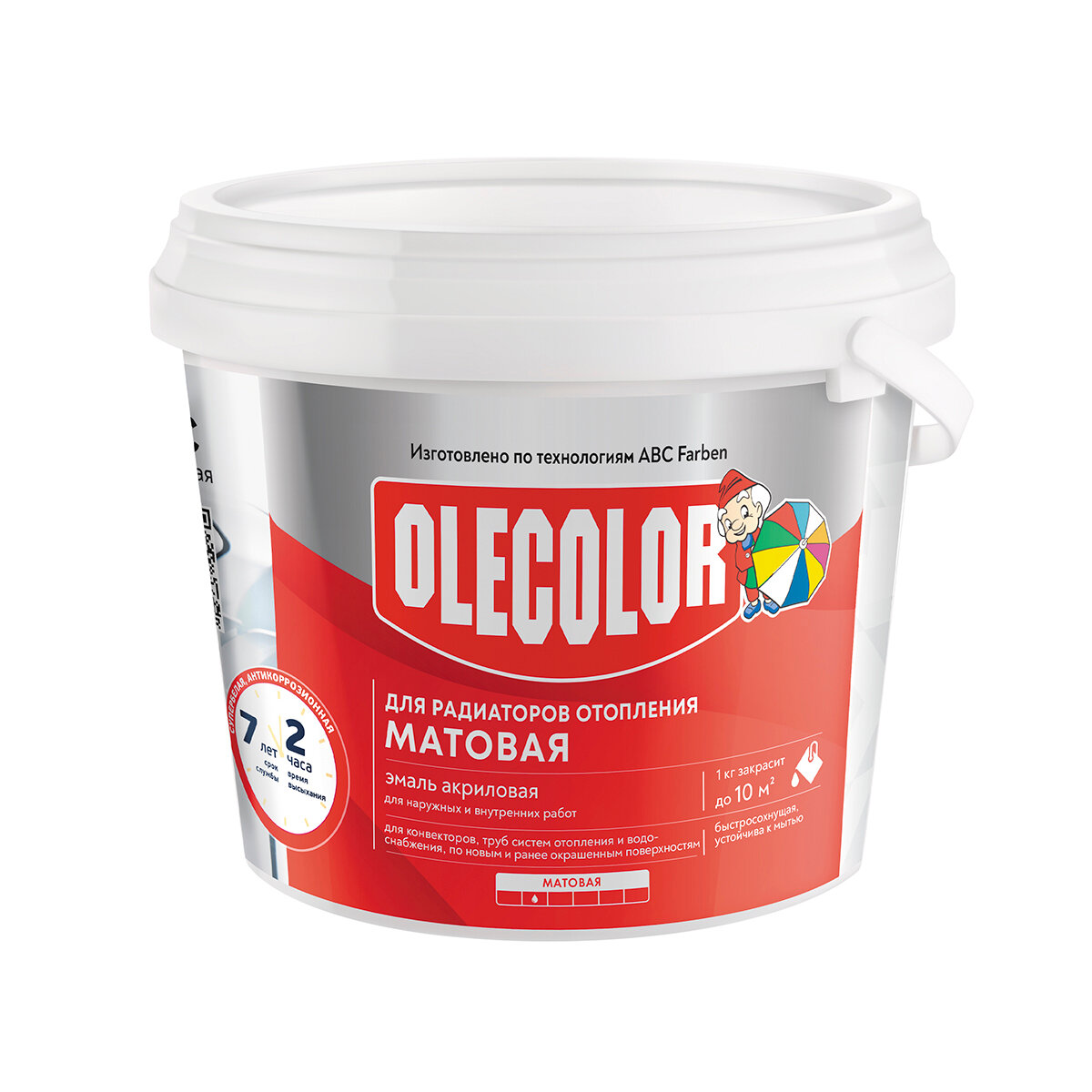 Эмаль для радиаторов Olecolor, акриловая, матовая, 0,5 кг, белая